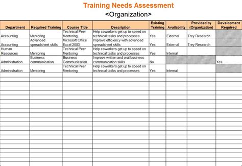 training needs assessment training needs assessment template