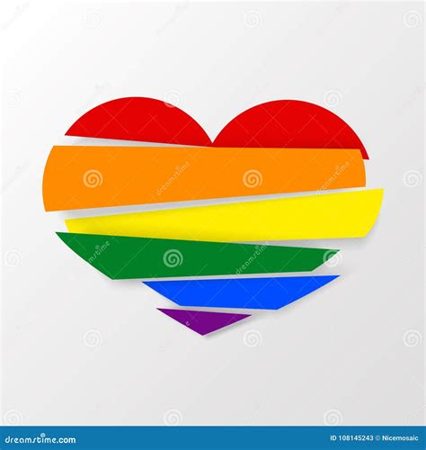 Lgbt Rainbow Pride Flag In A Shape Of Stripes Broken Heart On White