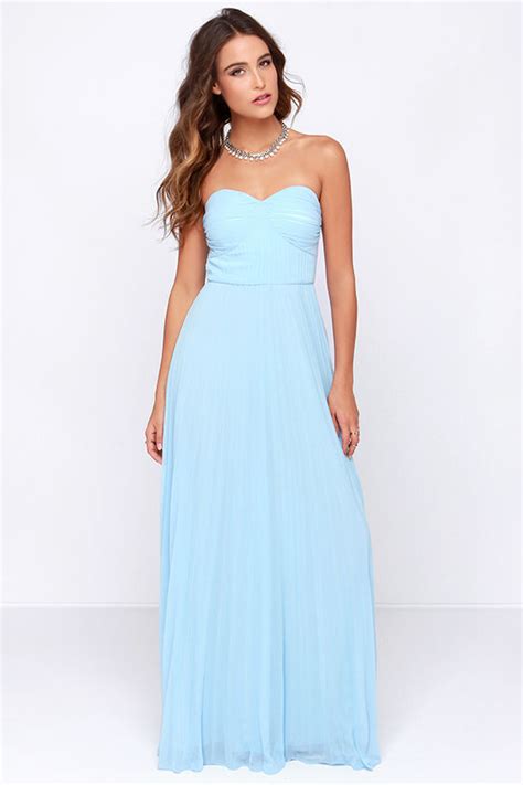 Light Blue Dress Maxi Dress Strapless Dress Pleated Dress 89