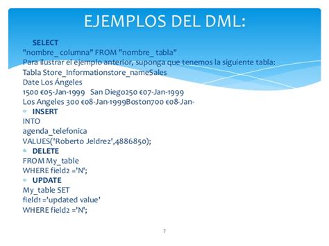 significado de los comandos dml select insert update