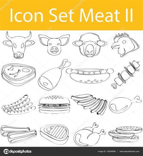 Drawn Doodle Lined Icon Set Meat Ii Stock Vector Image By ©greenoptix