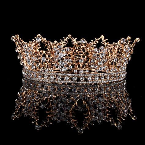 Prom Gold King Queen Crystal Tiaras Headband Wedding Party Rhinestone