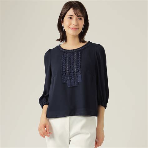 トゥー ビー シック To Be Chic フリルシフォンコンビ カットソー （ネイビー） Waja Bazar 海外ファッション