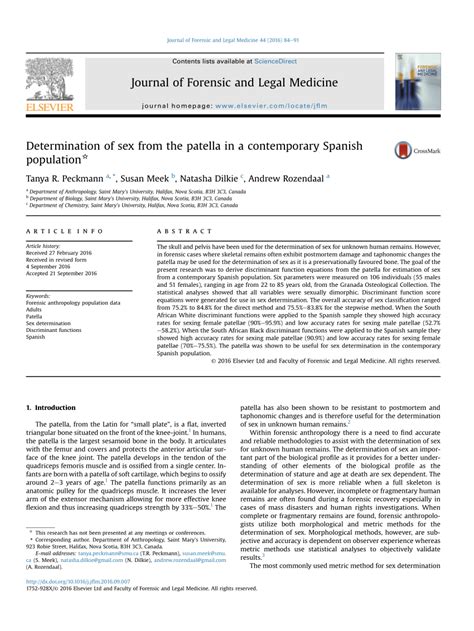 pdf determination of sex from the patella in a contemporary spanish