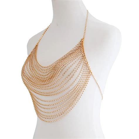 Wholesale Multilayer Gold Silver Rhinestone Bra Body Chain Jewelry Sexy