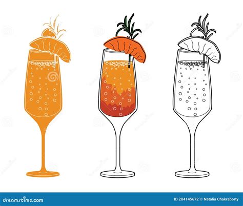Vector Alcohol Drink Line Art Illustration Bellini Cocktail Stock
