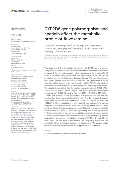Pdf Cyp2d6 Gene Polymorphism And Apatinib Affect The Metabolic