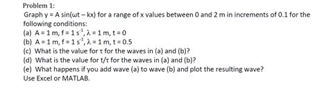Solved Problem 1 Graph Y A Sin Wt Kx For A Range Of X