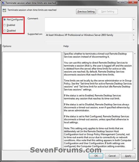 remote desktop terminate session when time limits are