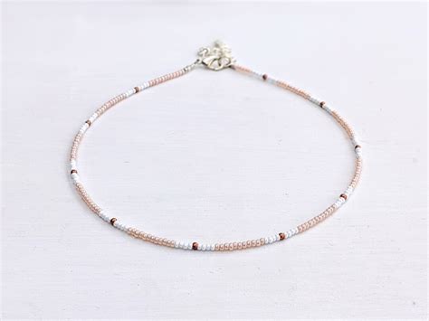 Beachy Pink Seed Bead Choker Beach Necklace Dainty Beaded Etsy