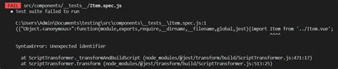 vue js cannot test vue component with jest syntax error