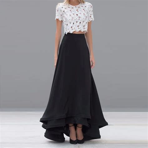2018 Black Formal Women Skirt Empire Waist Two Layers Fashion Ladies