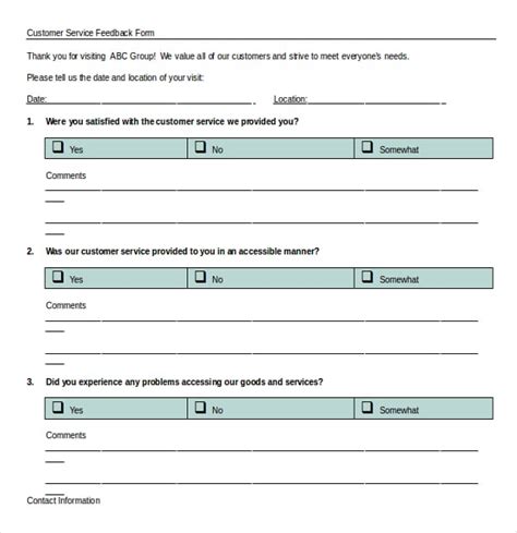 Customer Feedback Form Template Word