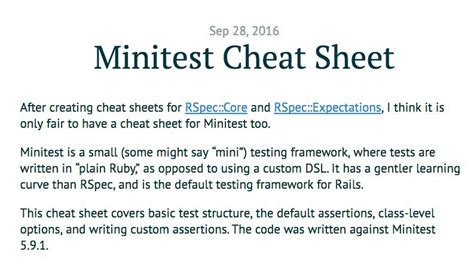 minitest cheat sheet ruby用のミニマルなテスティングフレームワークminitest用の虎の巻 ソフトアンテナ