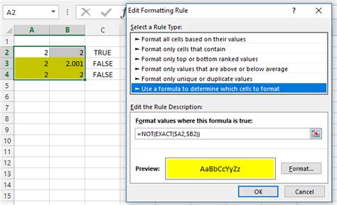 highlight the cells being compared in exact function in