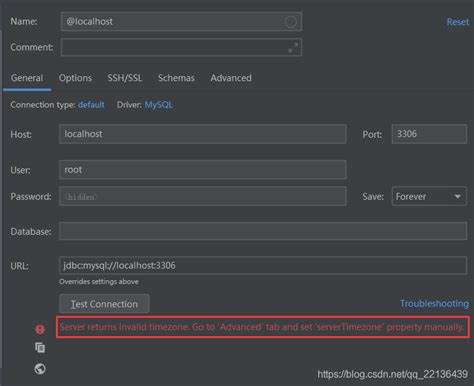 解决 server returns invalid timezone go to ‘advanced tab and set