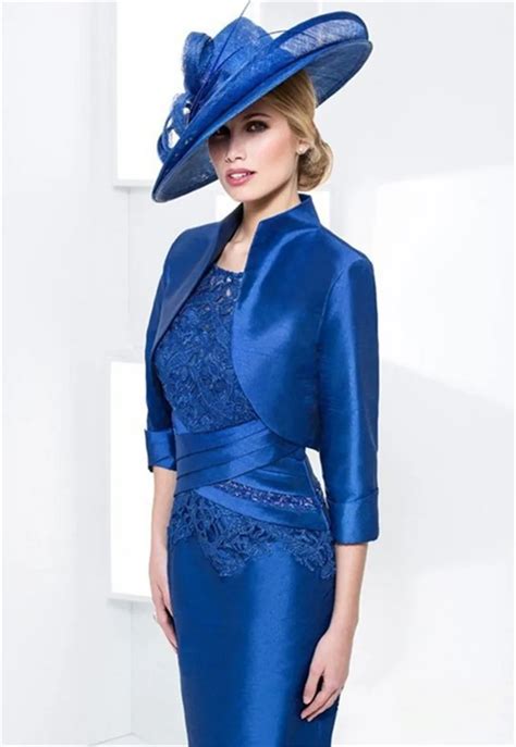Royal Blue Mother Of The Bride Dress With Jacket Vintage Knee Length