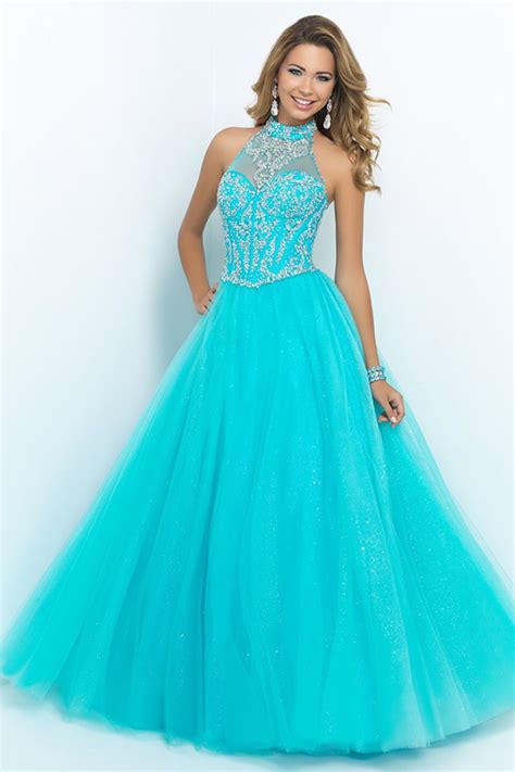 2015 Halter Beaded Bodice A Line Princess Prom Dress With Tulle Skirt