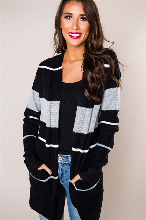 Black Grey Striped Cardigan Dottie Couture Gray Striped Cardigan