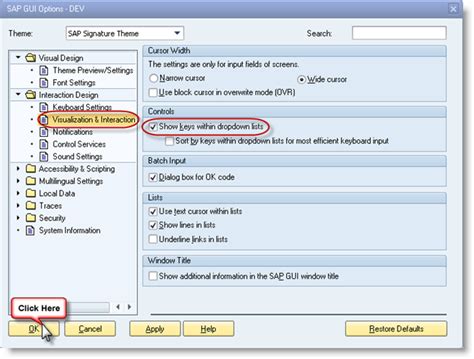 how to enable keys in sap listbox saphub