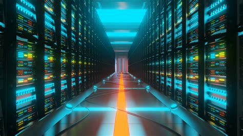 data center with server racks in a corridor room 3d animation of