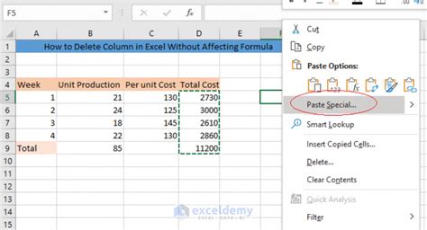 how to delete columns in excel without affecting formula two ways