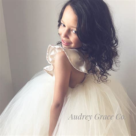 Lace Tulle Flower Girl Dress Ivory Satin Flower Dress Etsy