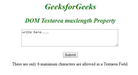 html dom textarea maxlength property geeksforgeeks