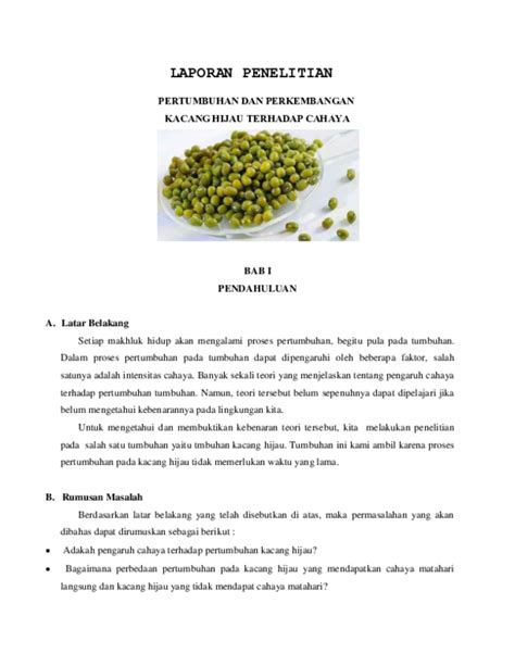 Contoh Laporan Praktikum Biologi Kacang Hijau Terbaru