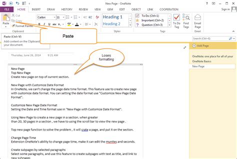 paste rich text into onenote without loses formatting office onenote