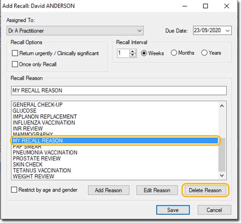 removing unwanted recall reasons