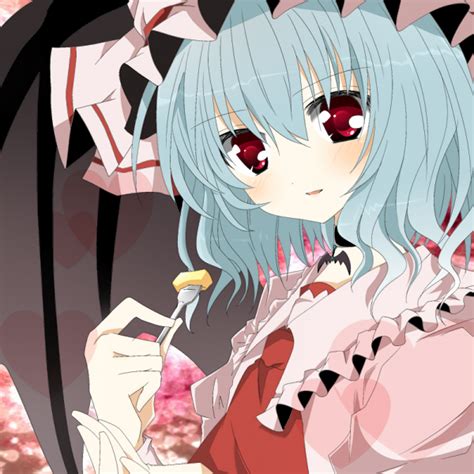 Safebooru Ascot Bad Id Bat Wings Blue Hair Blush Choker Food Fork Hat