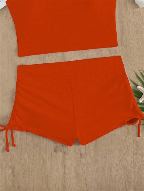 Criss Cross Drawstring Side Bikini Set Summer Beach Bathing Suit