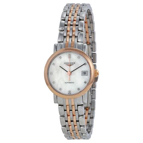 Longines Elegance Mother Of Pearl Stainless Steel And Rose Gold Ladies