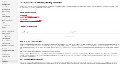 docusignapi docusign add integrator key not showing on docusign