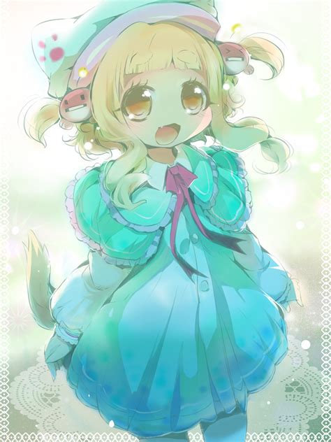 Safebooru 1girl Blonde Hair Blue Dress Brown Eyes Capelet Cat Tail