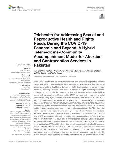 Pdf Telehealth For Addressing Sexual And Reproductive Health And