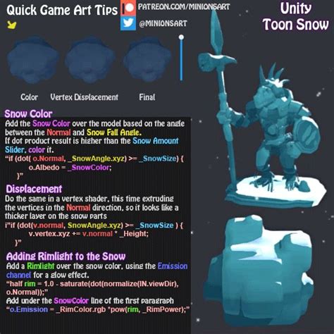 quick game art tips unity toon snow with buildup minions art on