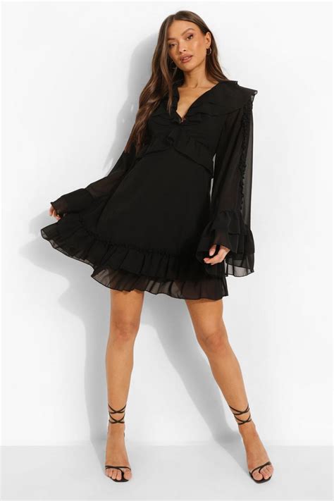 Extreme Ruffle Flare Sleeve Skater Dress Boohoo
