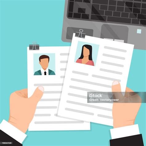 Hands Hold Resume Vector Illustration Cv Of Candidates In Hand Stock