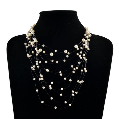 Freshwater White Pearls Illusion Floating Necklace Floating Pearl