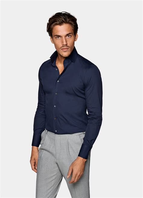 Navy Extra Slim Fit Shirt Stretch Cotton Polyamide Suitsupply