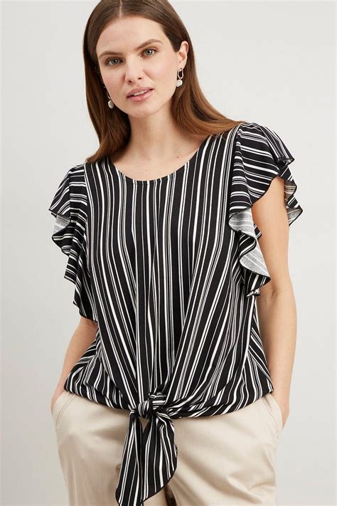 Tops Black Stripe Tie Front Top Wallis