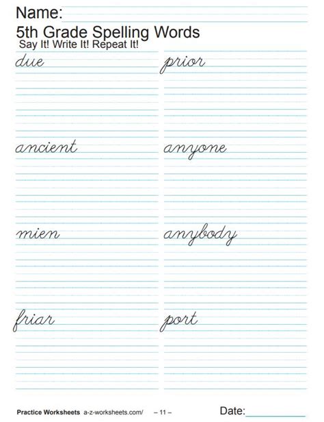 5th Grade Spelling Words Worksheets