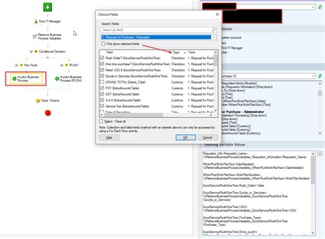 workflow invoke business process set business process variables