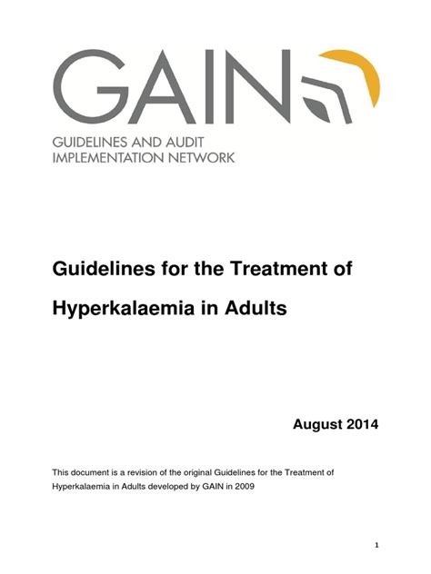 Guidelines For The Treatment Of Hyperkalaemia In Adults August 2014