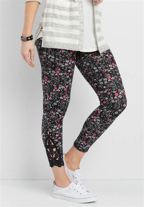 Ultra Soft Floral 7 8 Legging With Crochet Bottom Hem Inlay Maurices