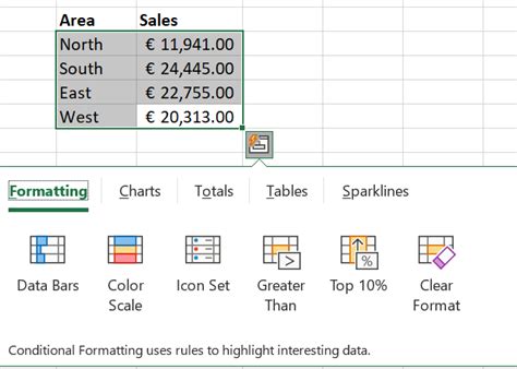 how to use the quick analysis tool in excel