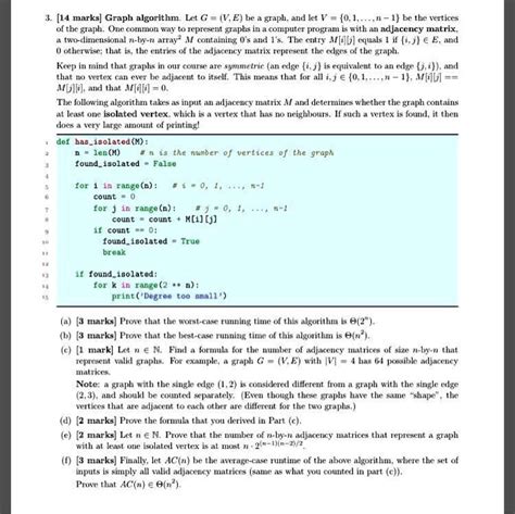 solved 3 [14 marks] graph algorithm let g v e be a graph and let
