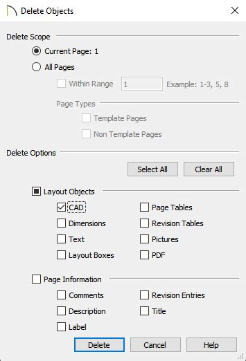 deleting objects from a plan or layout